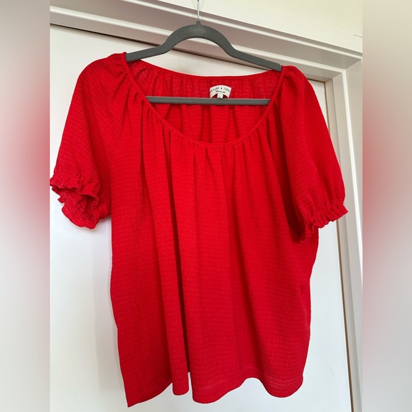 Madewell | Tops | Madewell Red Peasant Blouse In Euc | Poshmark